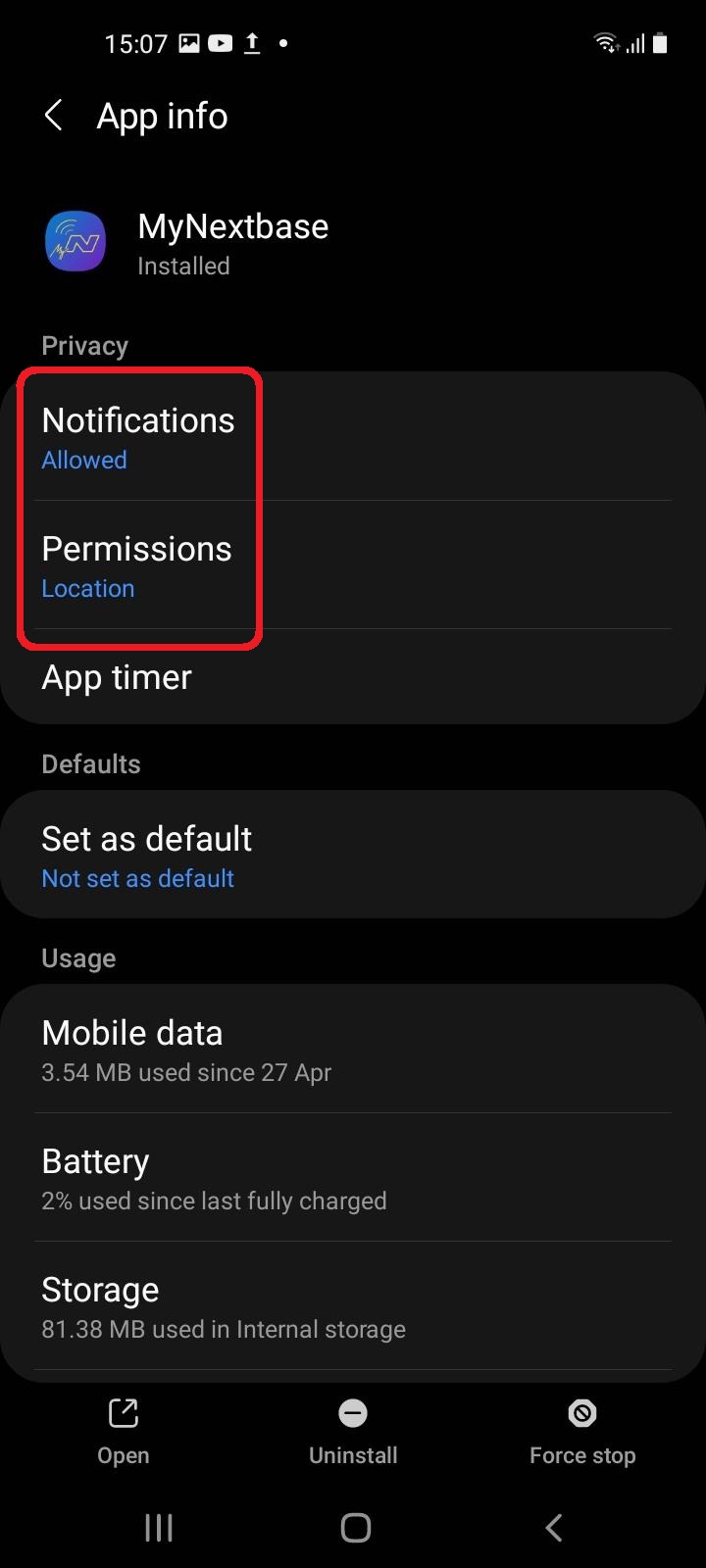 What app permissions are needed for the MyNextbase Connect app ...